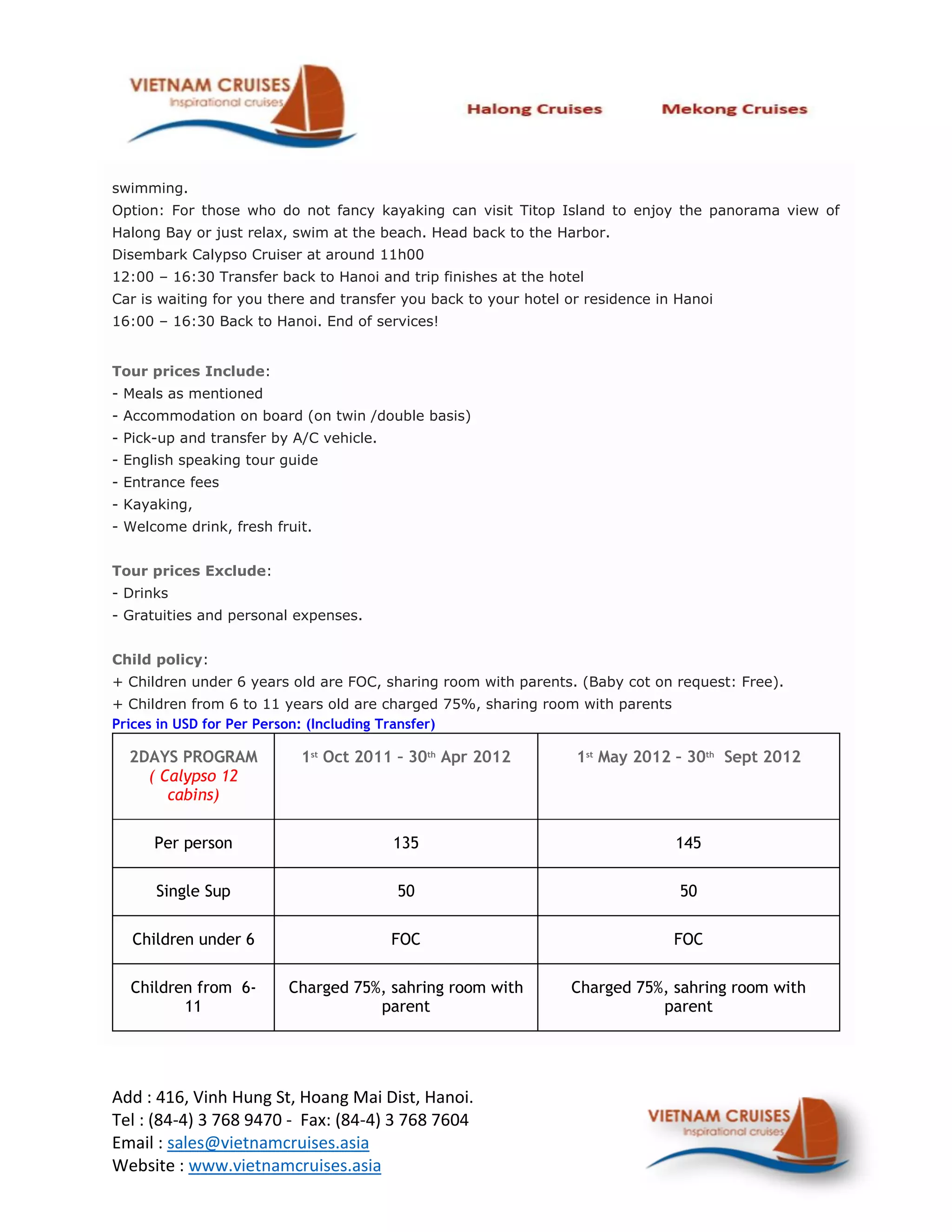 Calypso cruiser 02days | PDF
