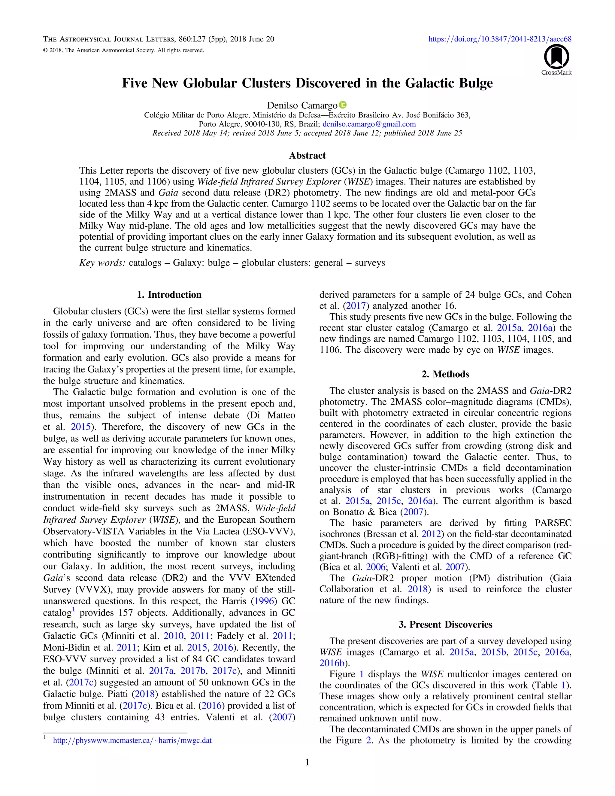 Five New Globular Clusters Discovered in the Galactic Bulge | PDF
