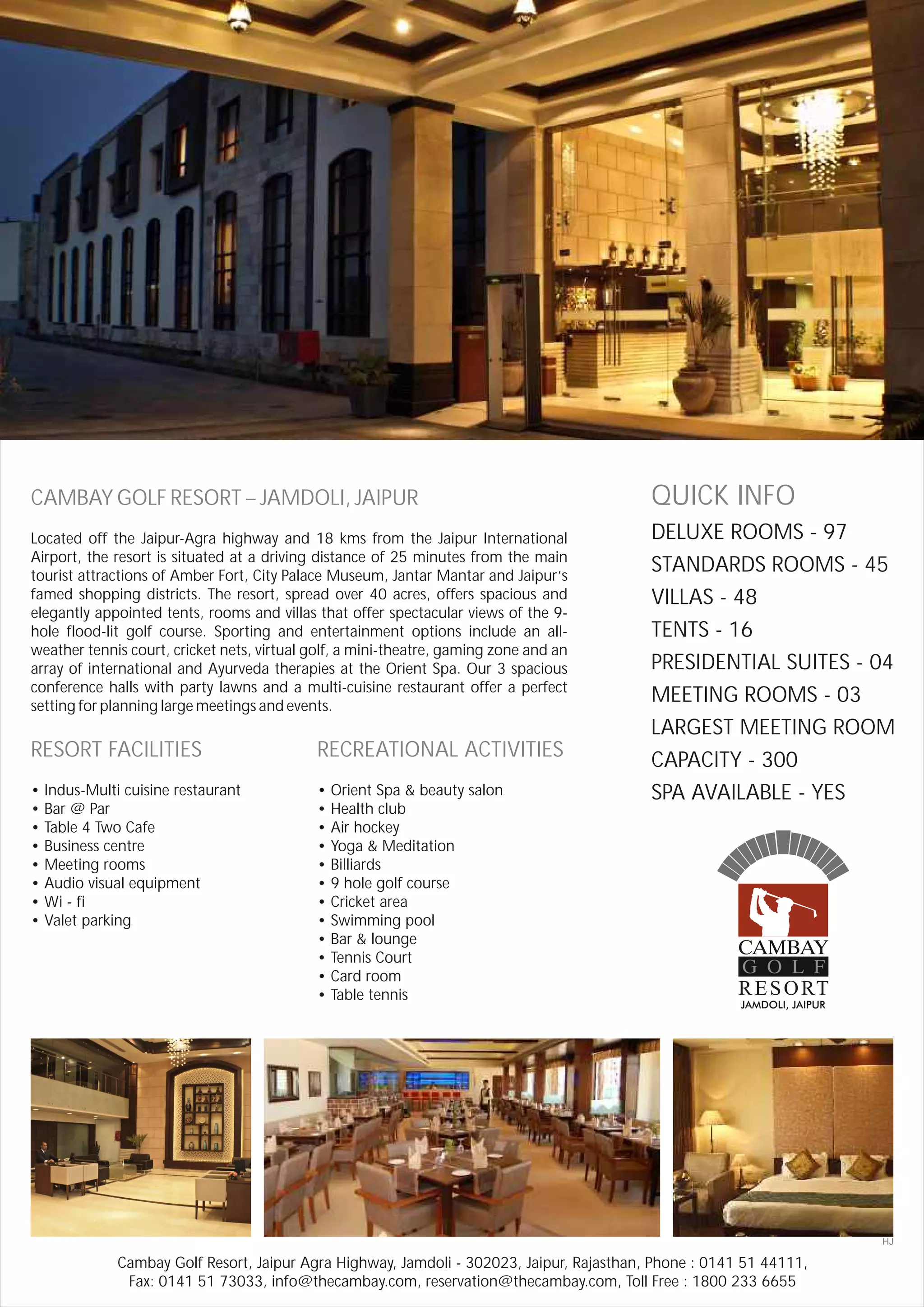 Cambay Golf Resort, Jamdoli, Jaipur | PDF