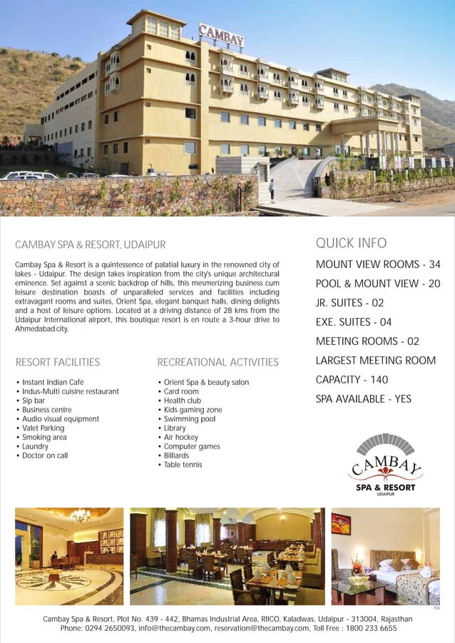 Cambay Spa & Resort, Udaipur | PDF