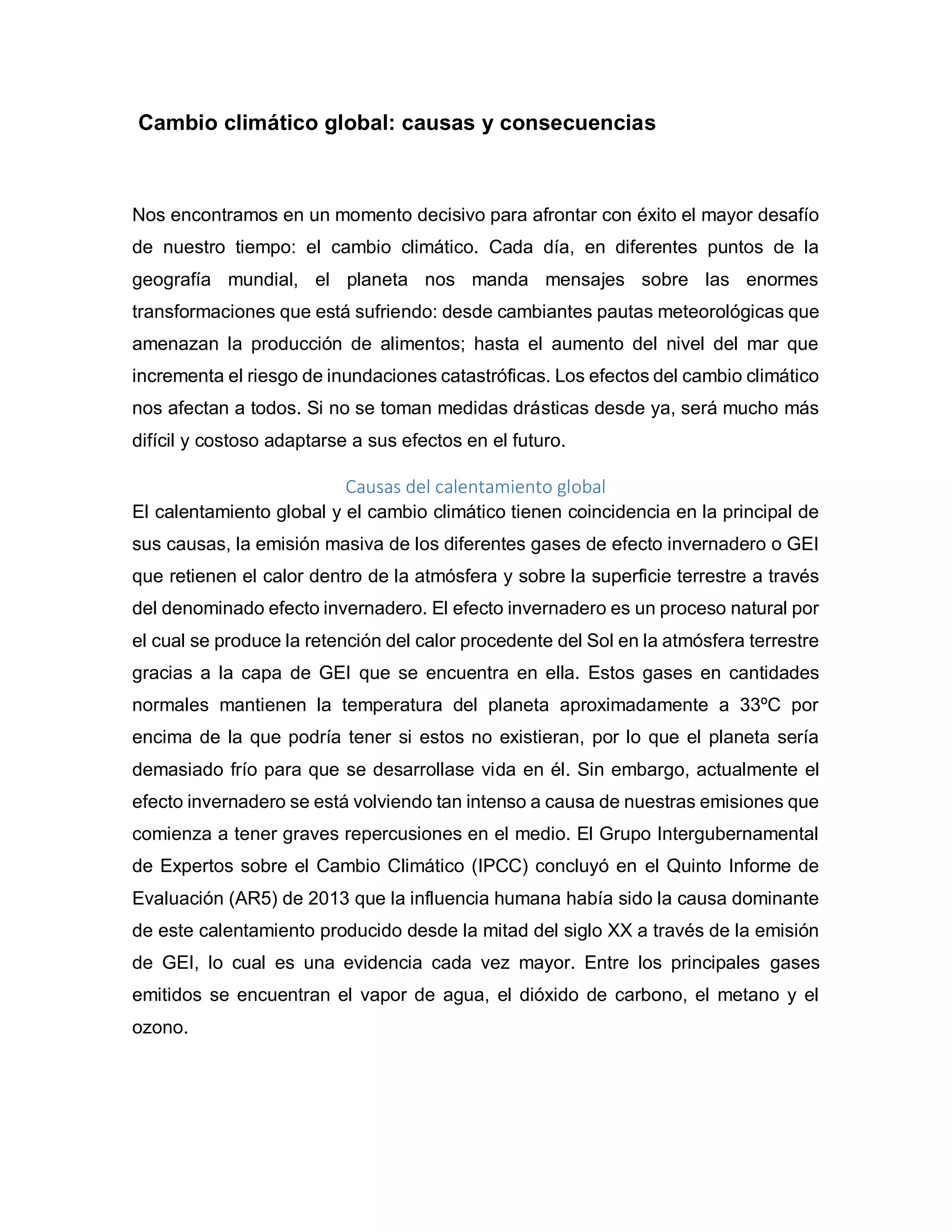Cambio climático global causas y consecuencias | PDF