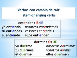 Los verbos con cambio de raíz (o>ue, e>ie, e>i) | PPTX