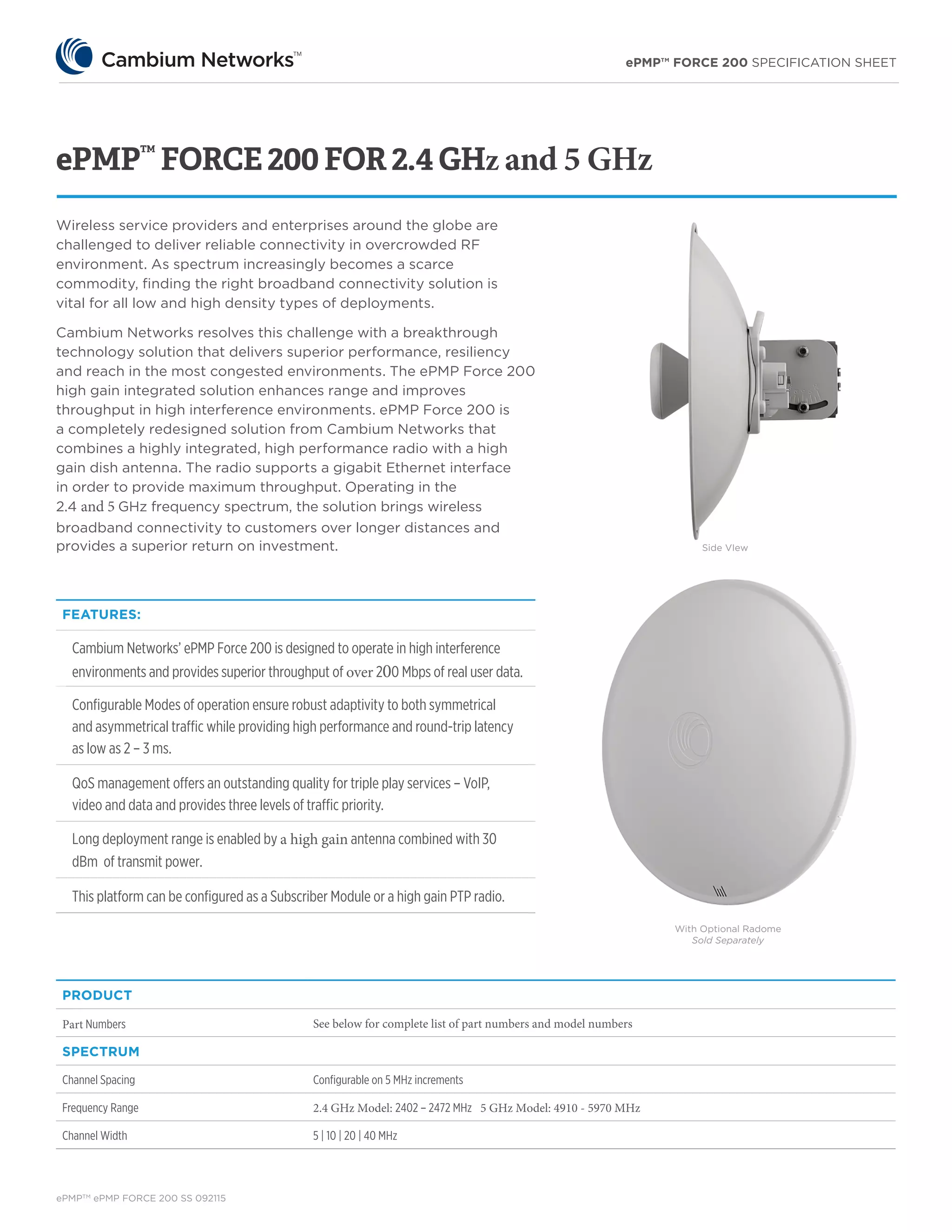 Cambium epmp force 200 2.4 & 5 ghz spec sheet - info tech middle east | PDF