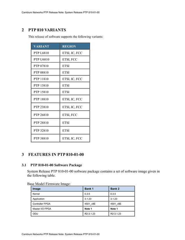 Cambium network ptp 810 series 01 00 system release note | PDF
