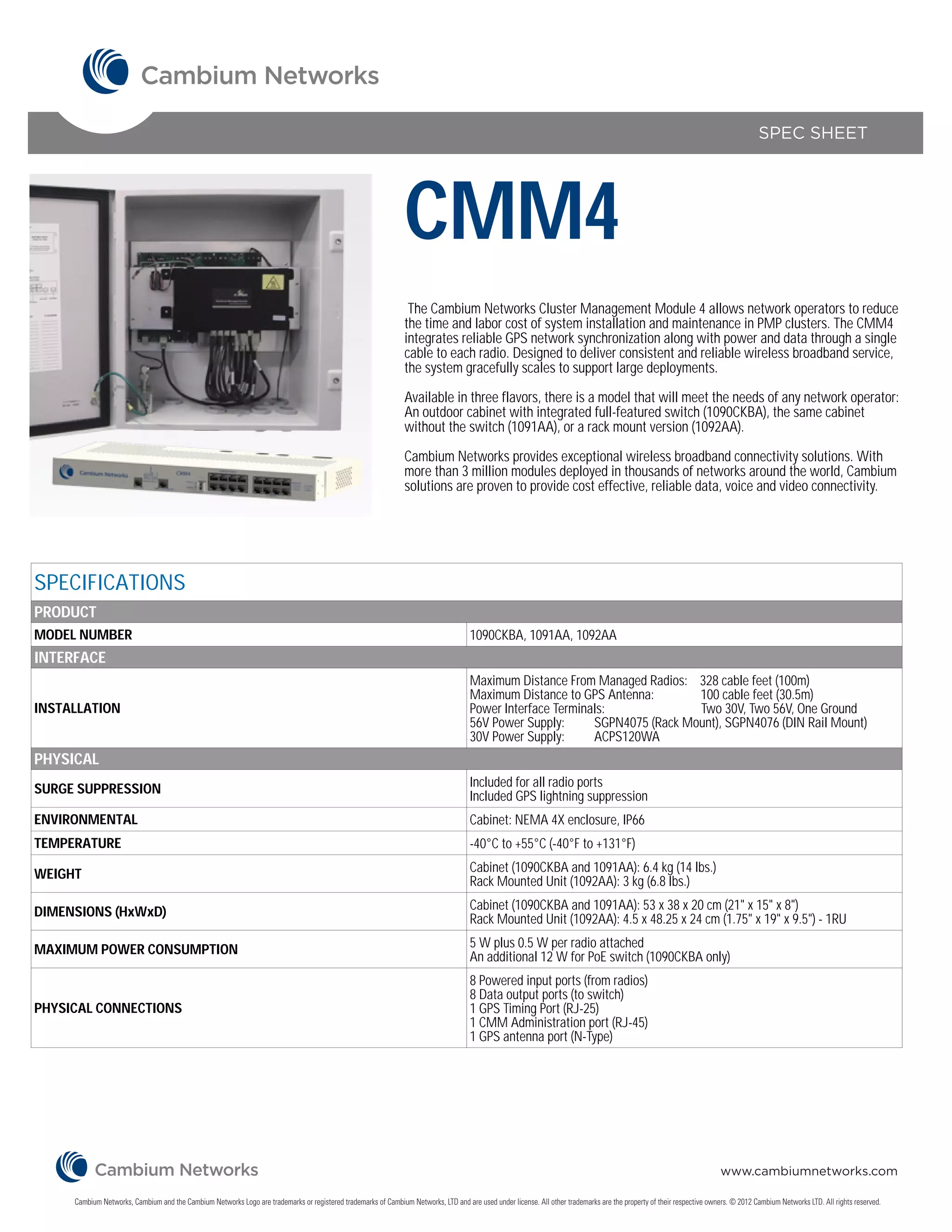 Cambium Networks Cmm4 Specification Pdf