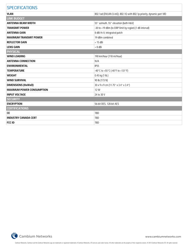 Cambium networks pmp_450_subscriber_module_specification | PDF