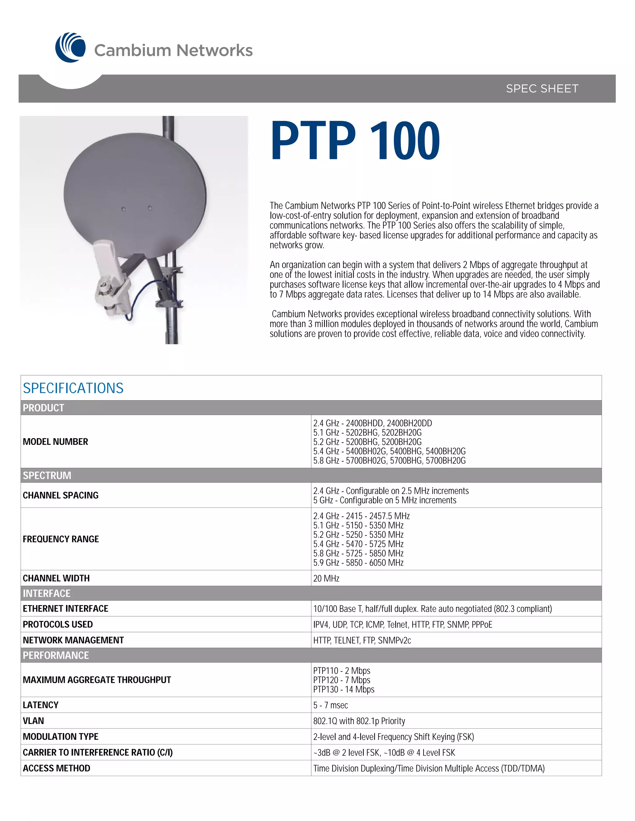 Cambium networks ptp_100_specification | PDF