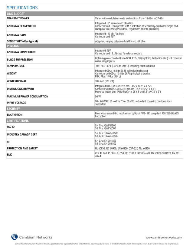 Cambium networks ptp_500_specification | PDF