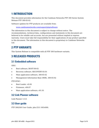 Cambium ptp 300 series 05 02 release note | PDF