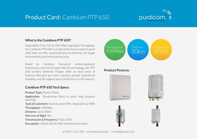 Cambium Networks PTP 650 Product Card | PPT