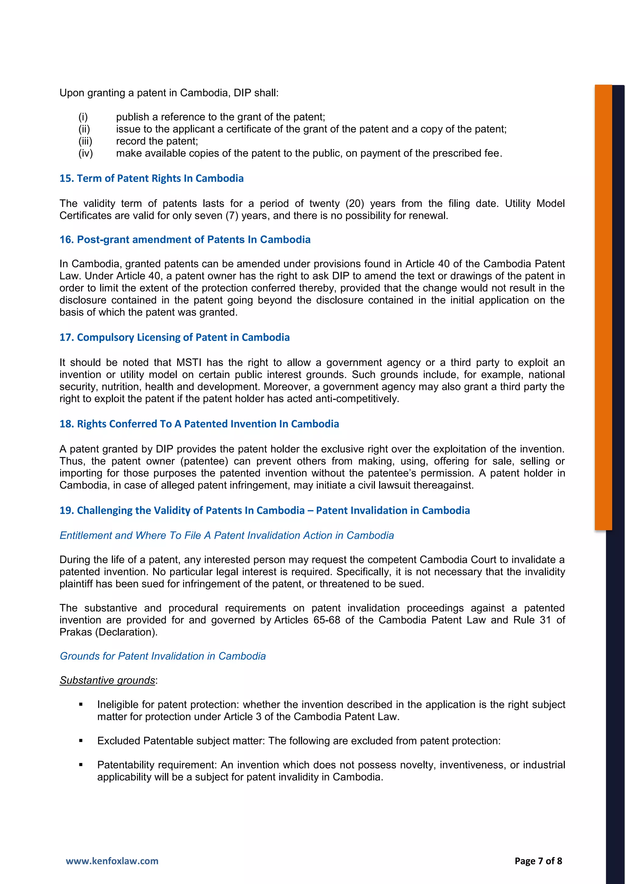 Cambodia - Patents and Utility Models Guide | PDF