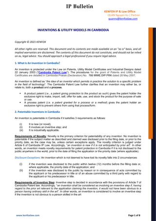 Cambodia - Patents and Utility Models Guide | PDF | Law