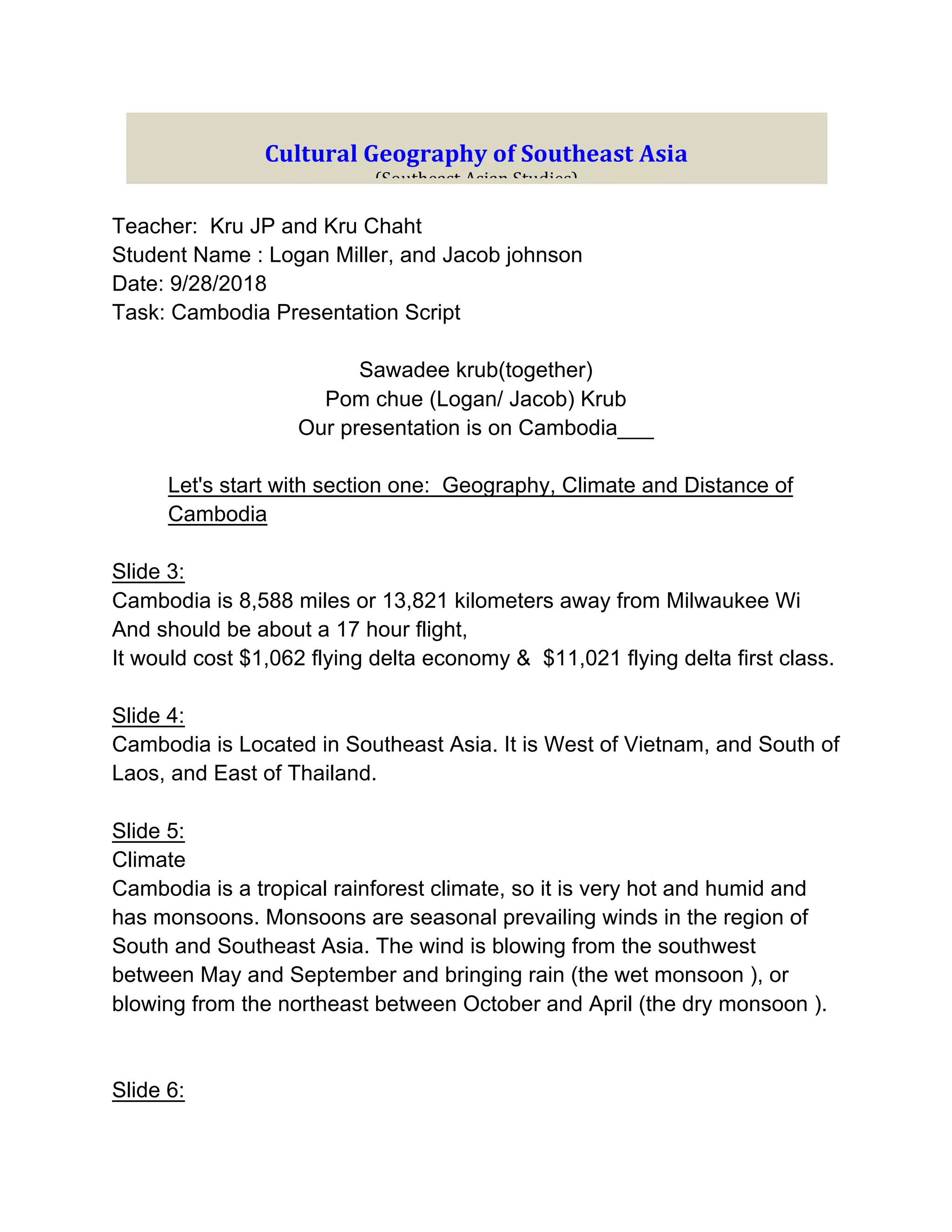 Cambodia presentation script | PDF