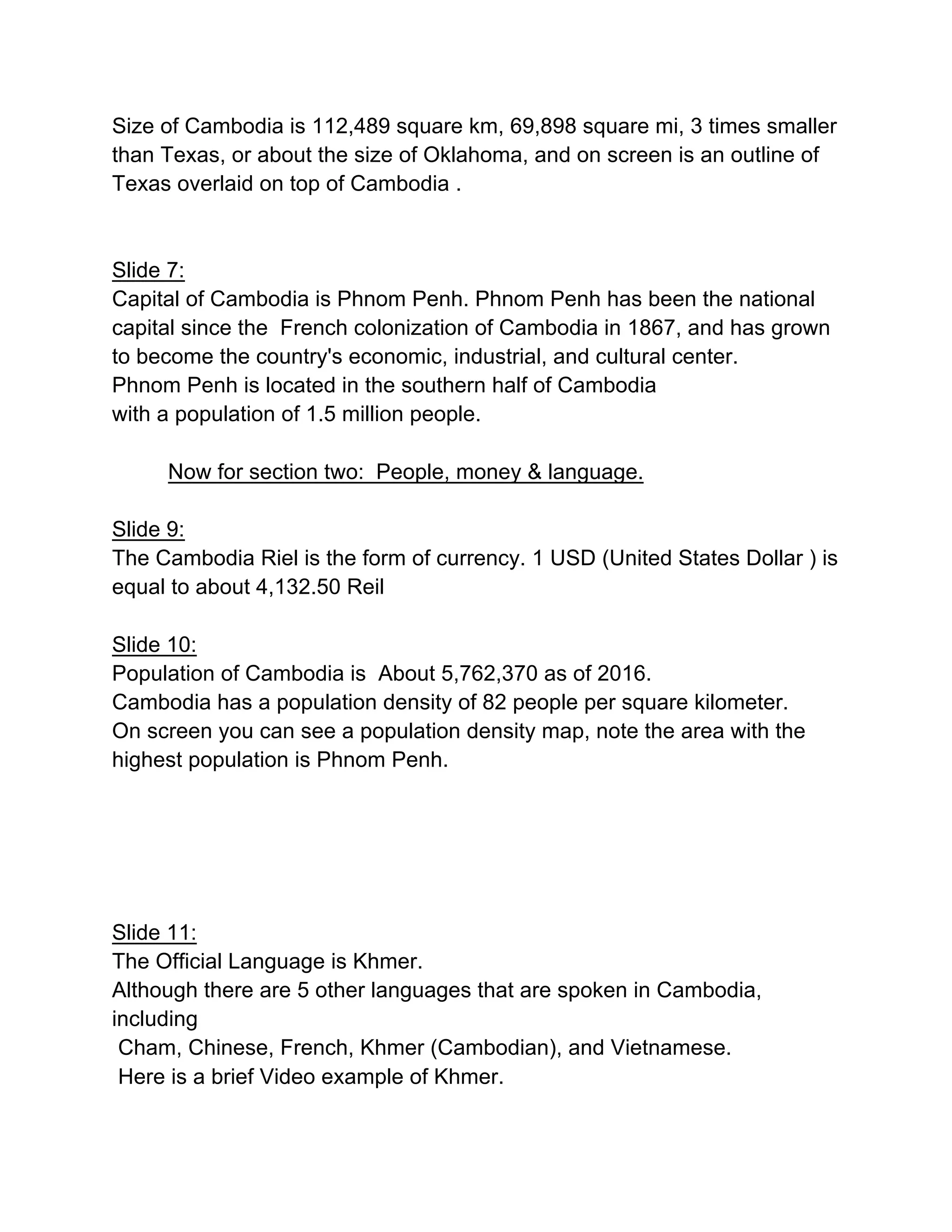 Cambodia presentation script | PDF