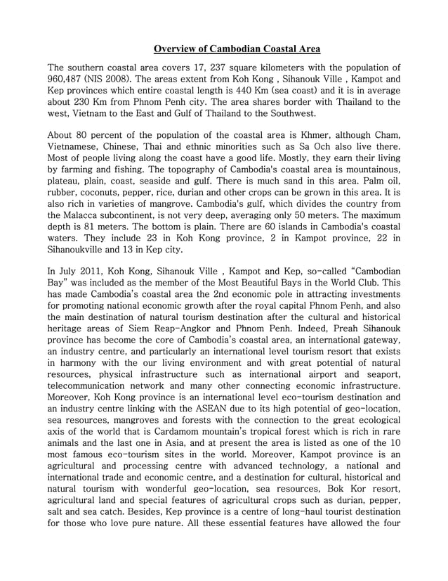 Cambodia Provincial Profile Southern Coastal Area | PDF