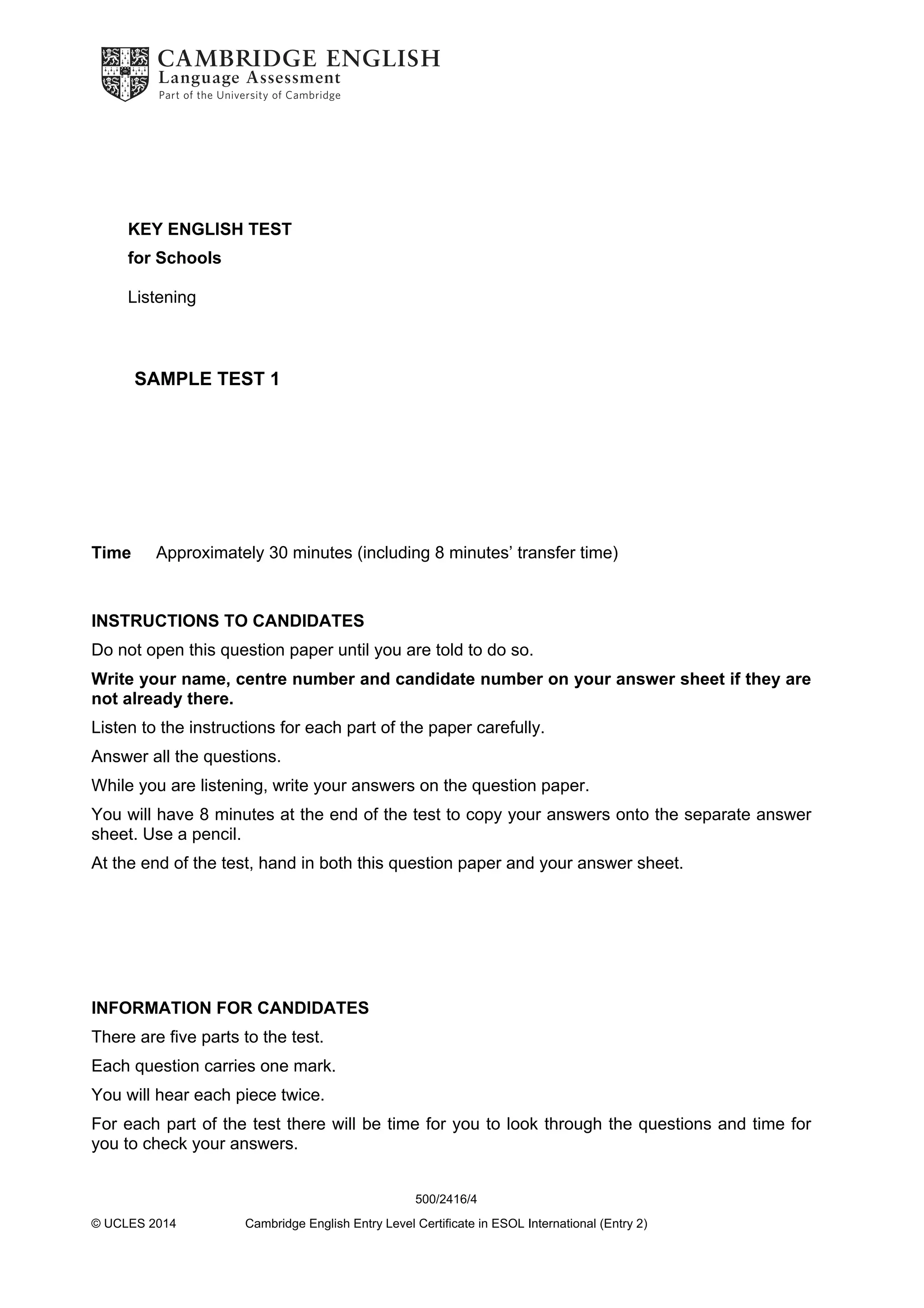 Cambridge english-key-for-schools-sample-paper-1-listening v2[1] | PDF