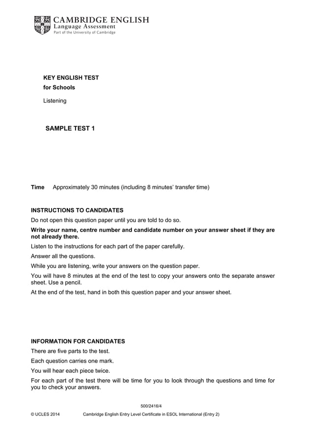Cambridge english-key-for-schools-sample-paper-1-listening v2[1] | PDF