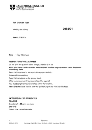 Cambridge english-key-sample-paper-1-reading-and-writing v2 | PDF