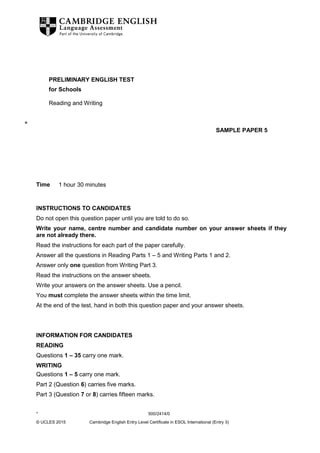 Cambridge english-preliminary-for-schools-sp-5-read-&-write v2 | PDF
