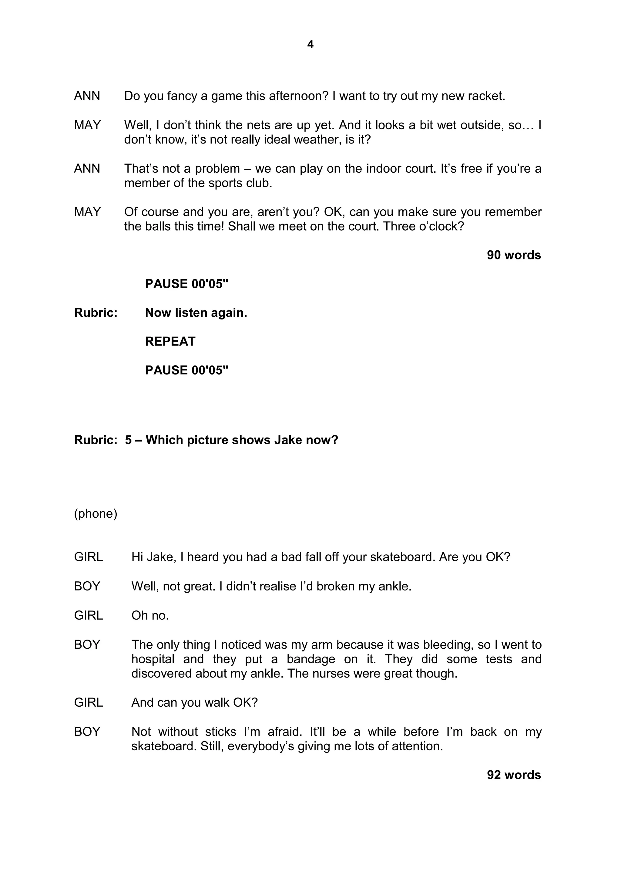 Cambridge english-preliminary-for-schools-sp-5-tapescript v2 | PDF