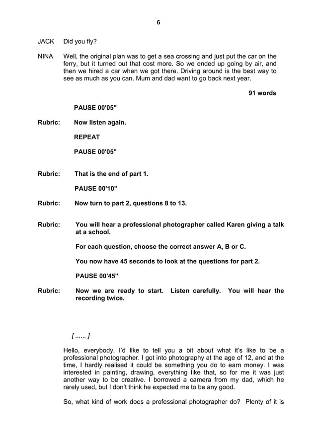 Cambridge english-preliminary-for-schools-sp-5-tapescript v2 | PDF