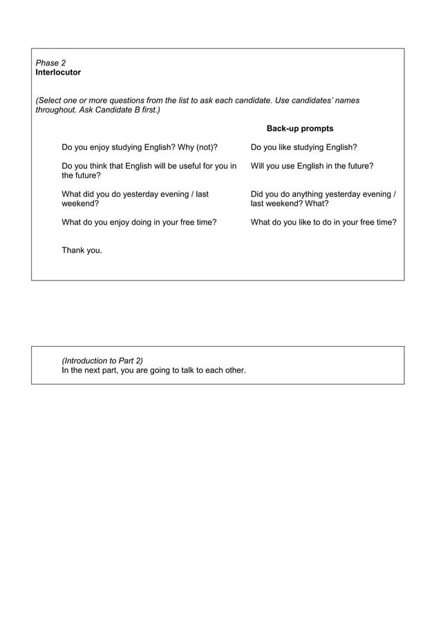 Cambridge english-preliminary-sample-paper-6-speaking- part1 v2 | PDF
