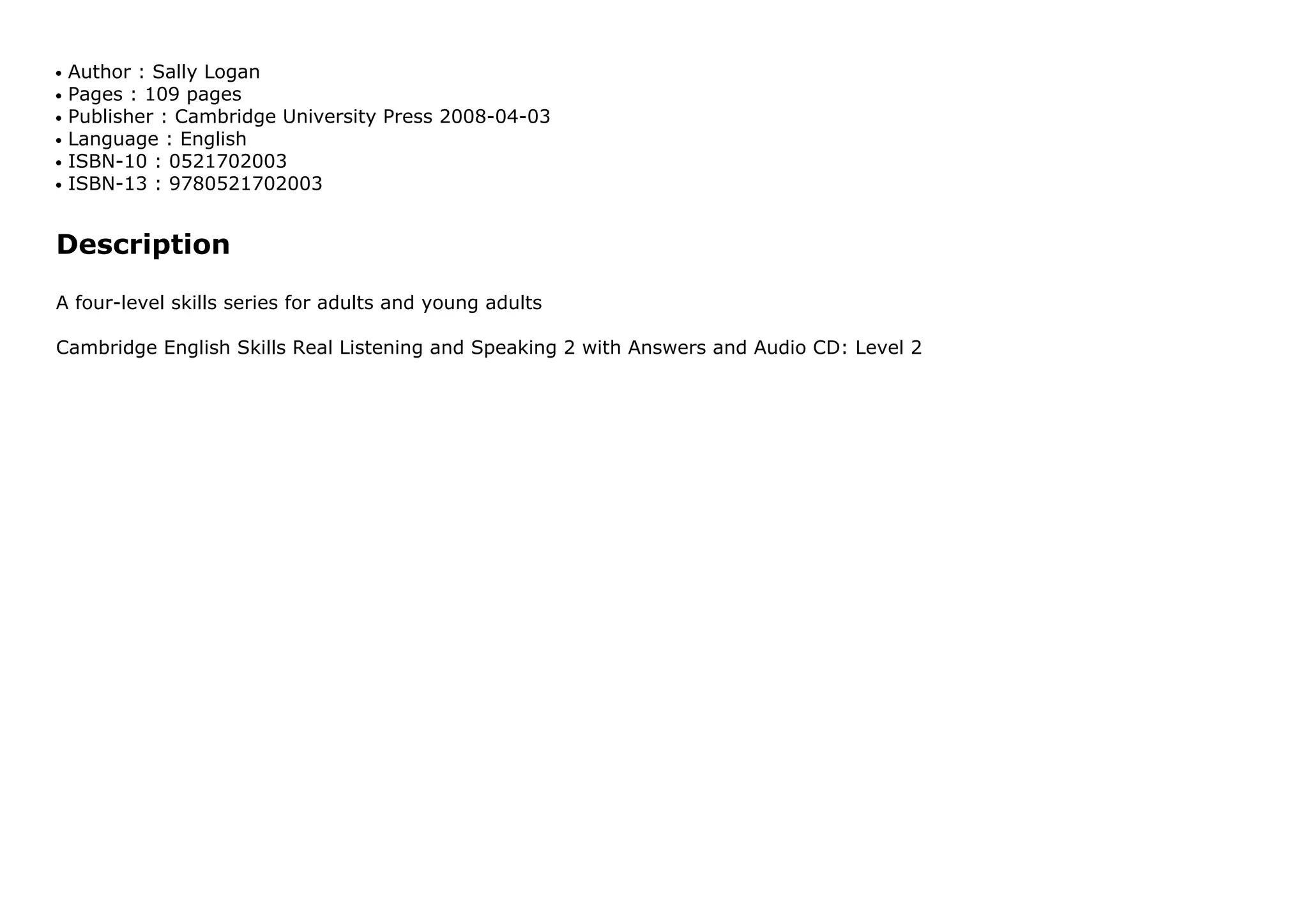 Cambridge English Skills Real Listening and Speaking 2 with Answers and ...