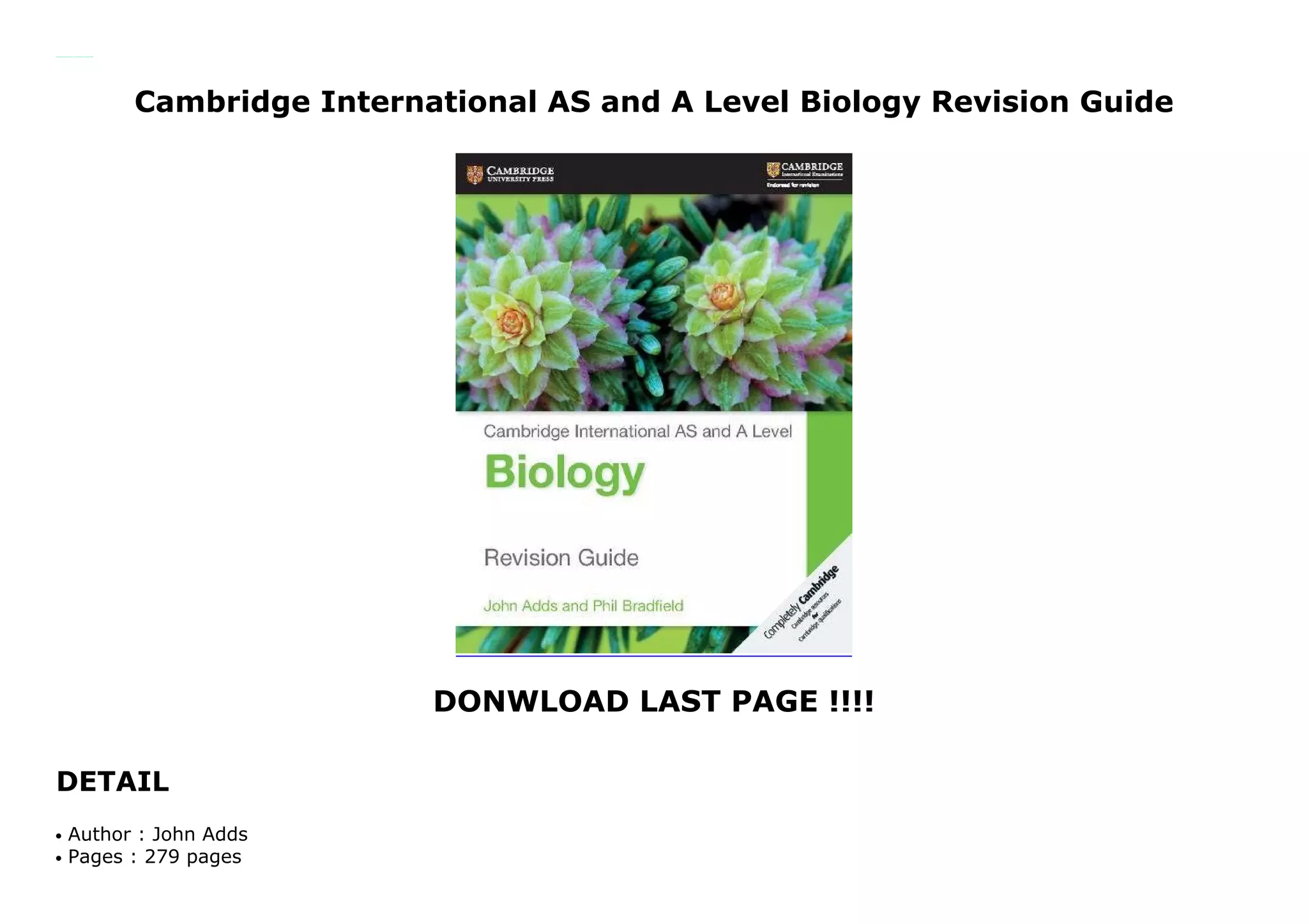 Cambridge International AS and A Level Biology Revision Guide | PDF