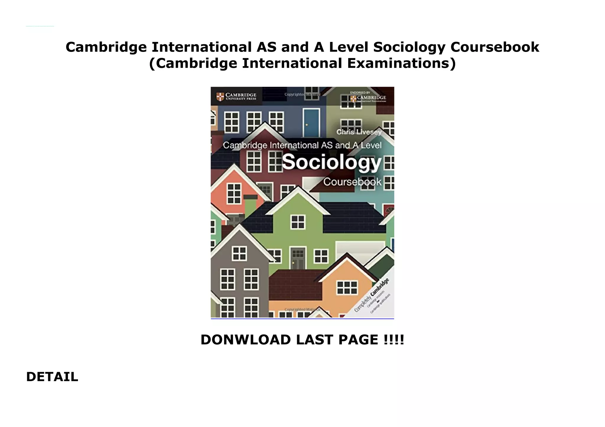 Cambridge International AS and A Level Sociology Coursebook (Cambridge ...