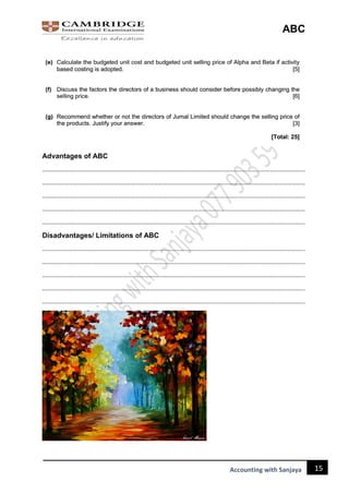 Cambridge a level Activity Based Costing (ABC) | PDF