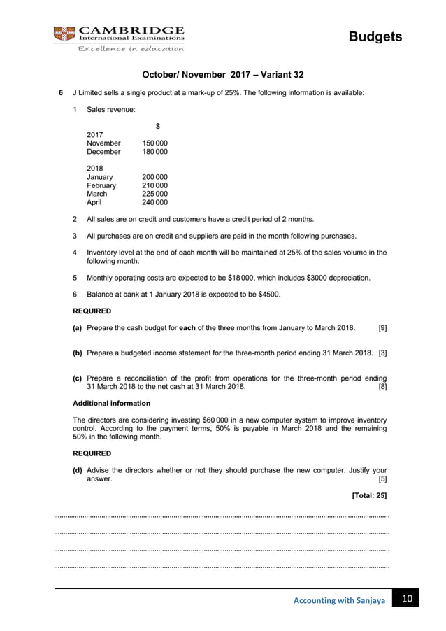 Cambridge a level budgets | PDF