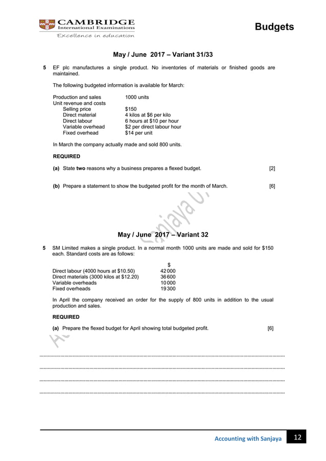 Cambridge a level budgets | PDF