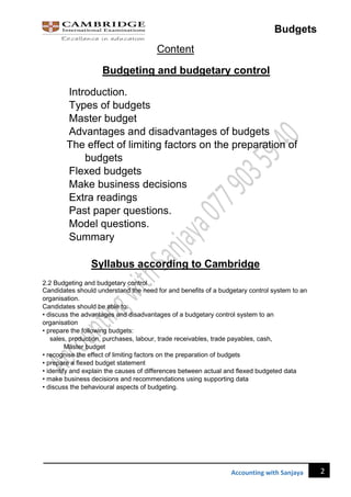 Cambridge a level budgets | PDF