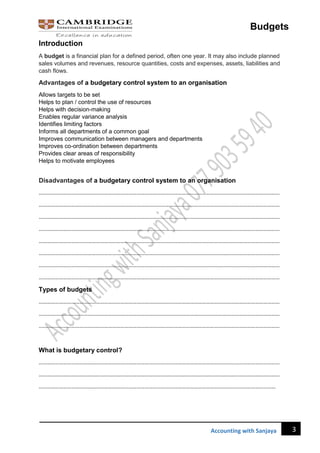 Cambridge a level budgets | PDF