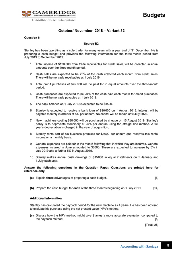 Cambridge a level budgets | PDF