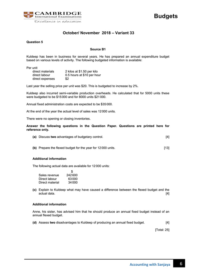 Cambridge a level budgets | PDF