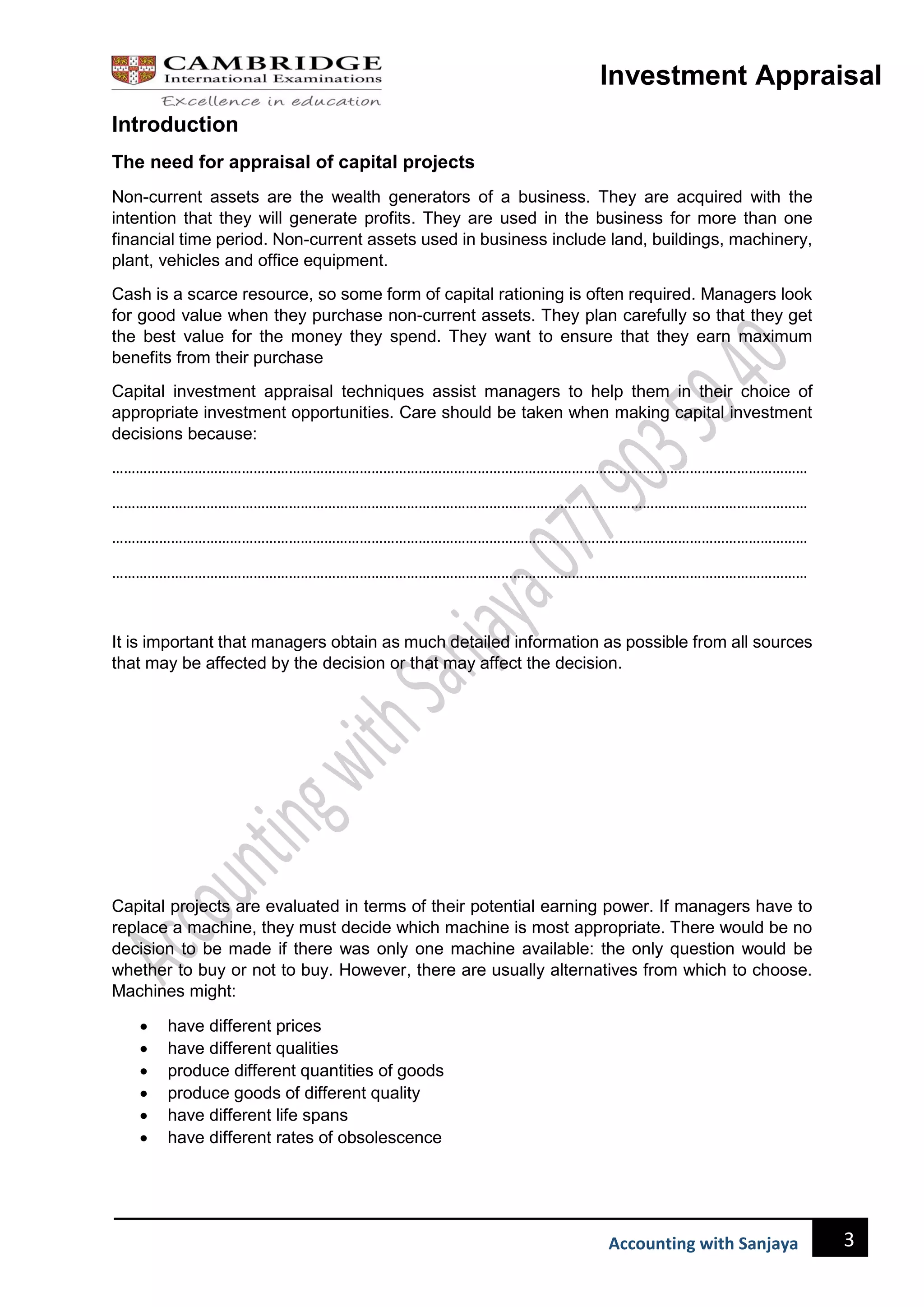 Cambridge a level investment appraisal | PDF