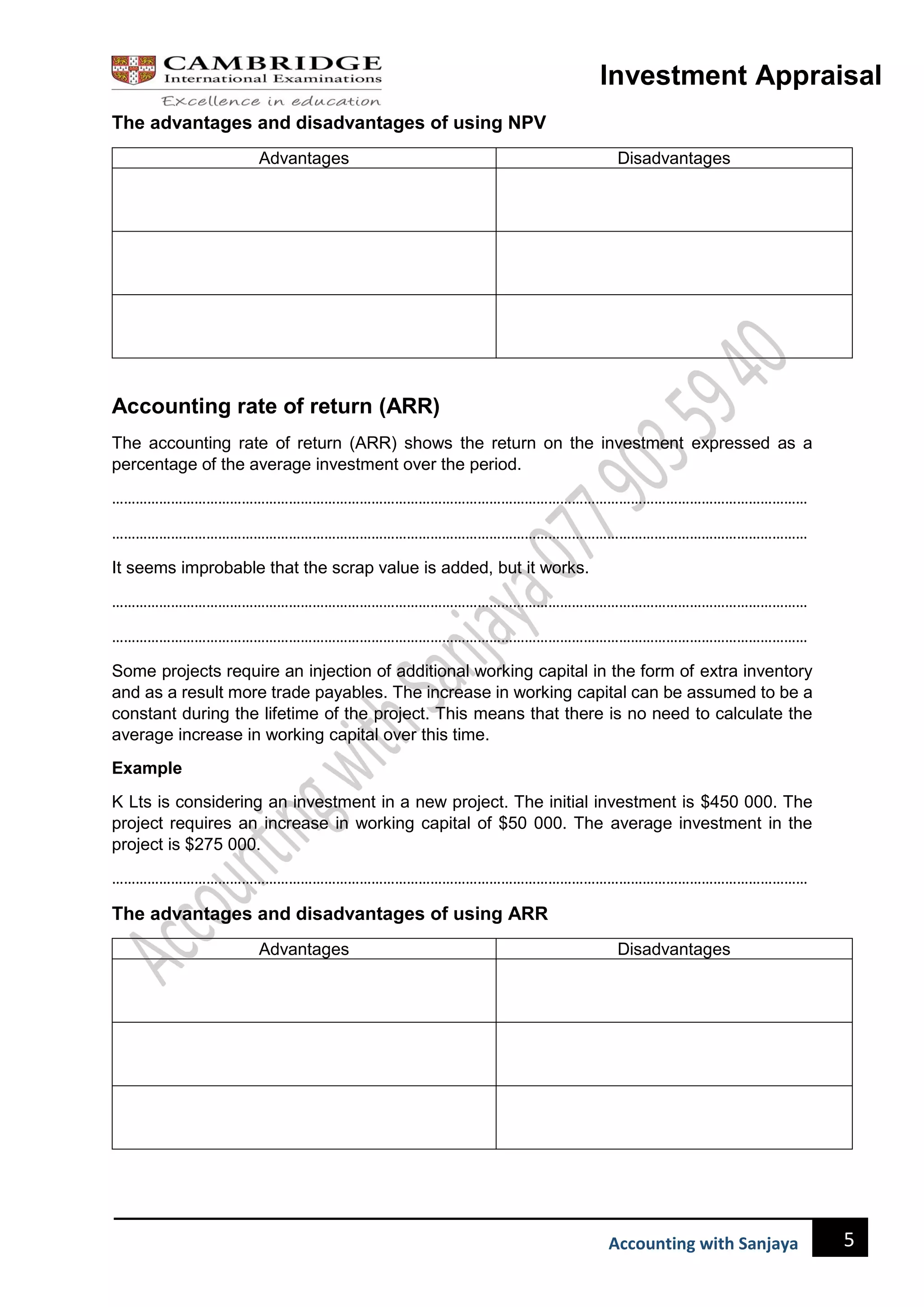 Cambridge a level investment appraisal | PDF