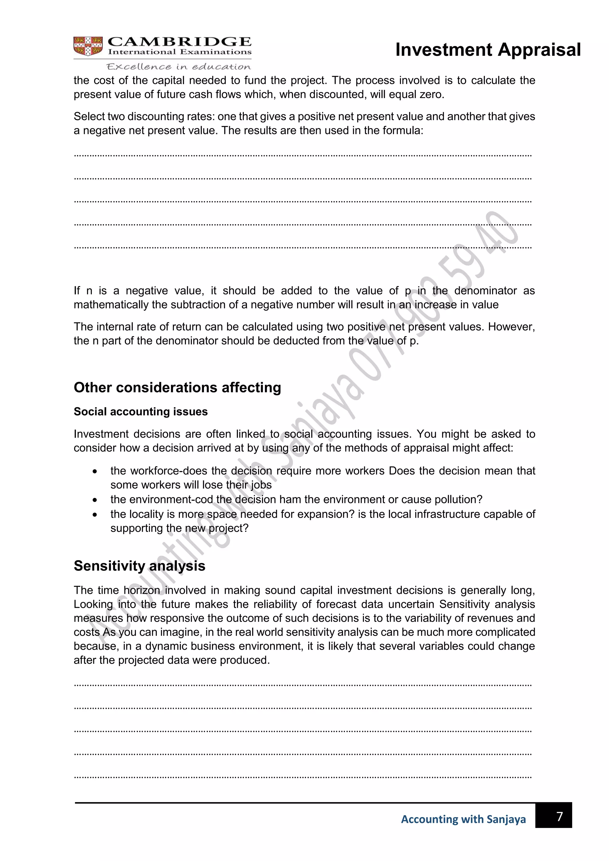 Cambridge a level investment appraisal | PDF
