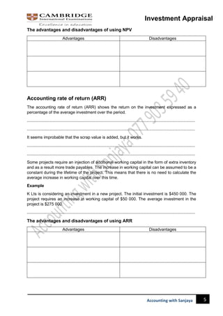 Cambridge a level investment appraisal | PDF