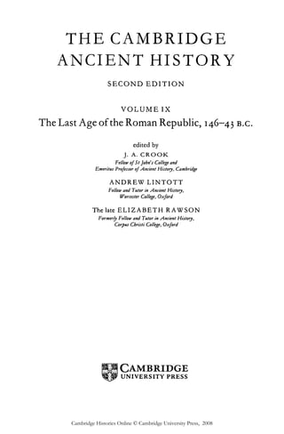 Cambridge ancient history 9. roman republic 146 43 bc | PDF
