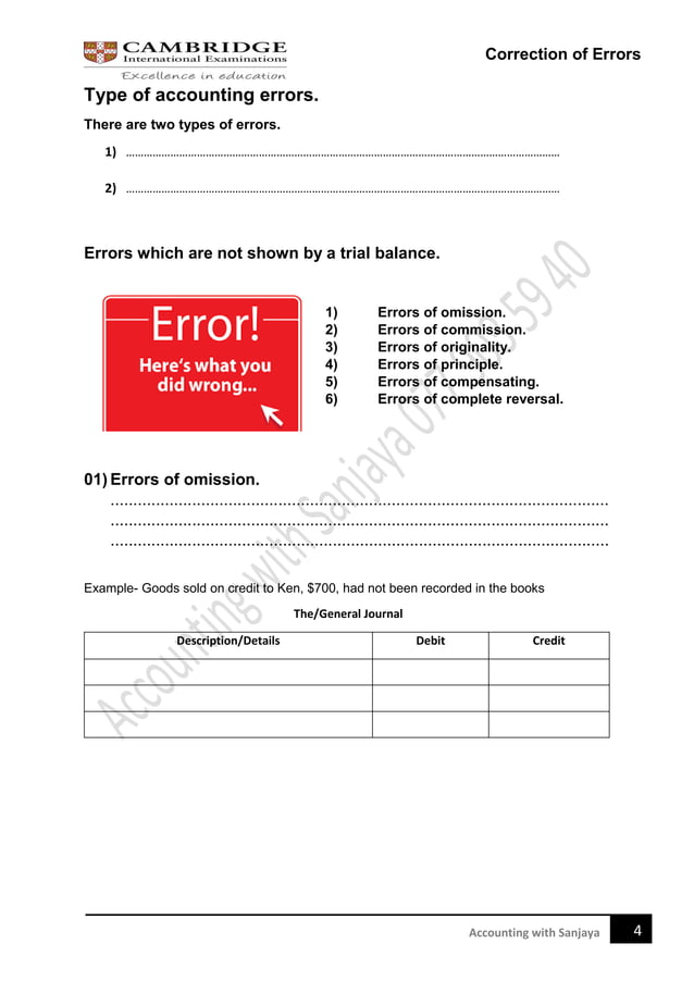 Cambridge as level correction of errors | PDF | Business Accounting & Finance | Business