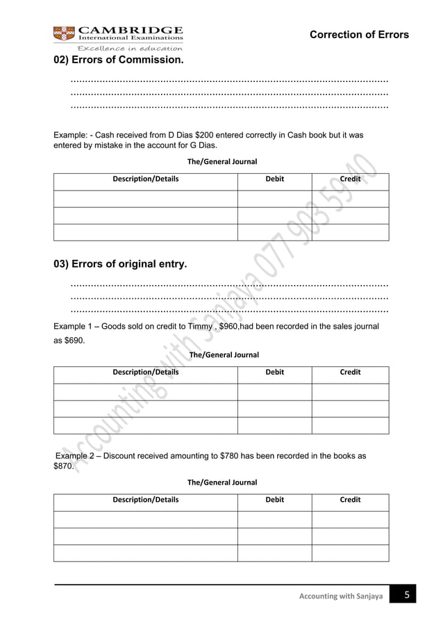 Cambridge as level correction of errors | PDF | Business Accounting & Finance | Business