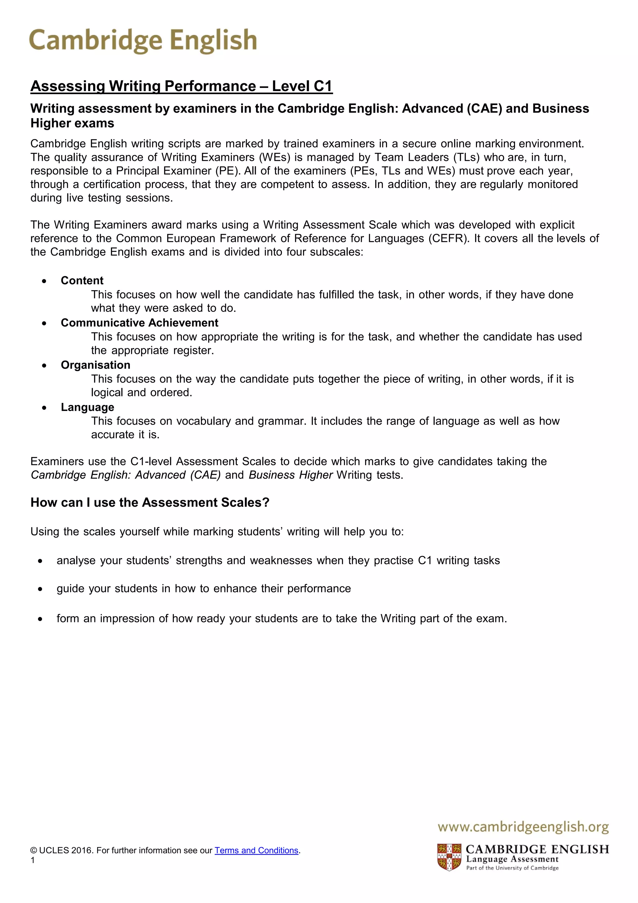 Cambridge assessing writing-c1 | PDF