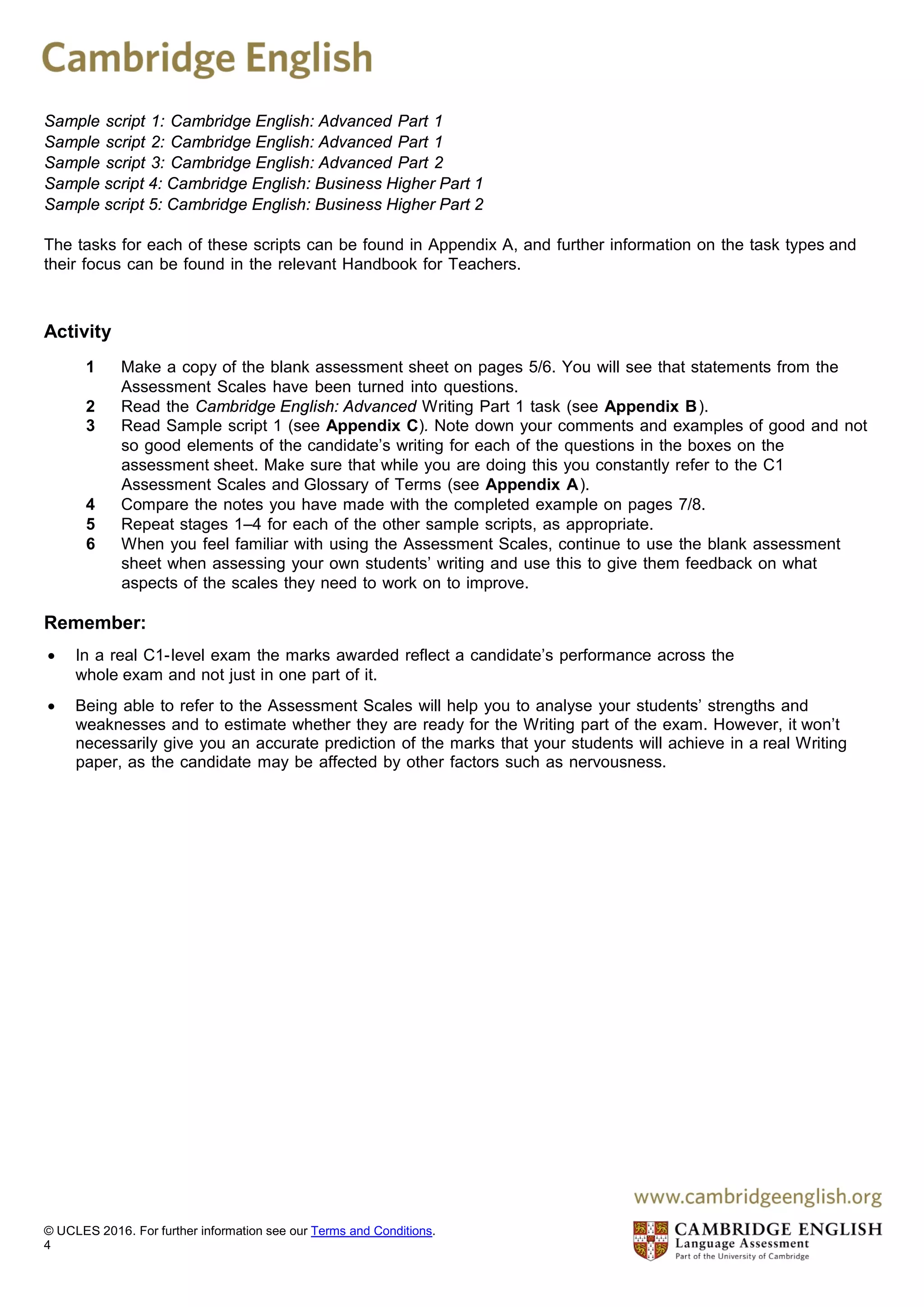Cambridge assessing writing-c1 | PDF