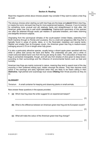 Cambridge checkpoint english p1 specimen 2012 | PDF