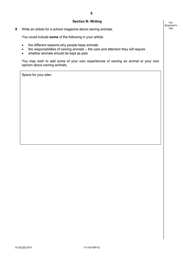 Cambridge checkpoint english p1 specimen 2012 | PDF Cambridge checkpoint english p1 specimen 2012 | PDF