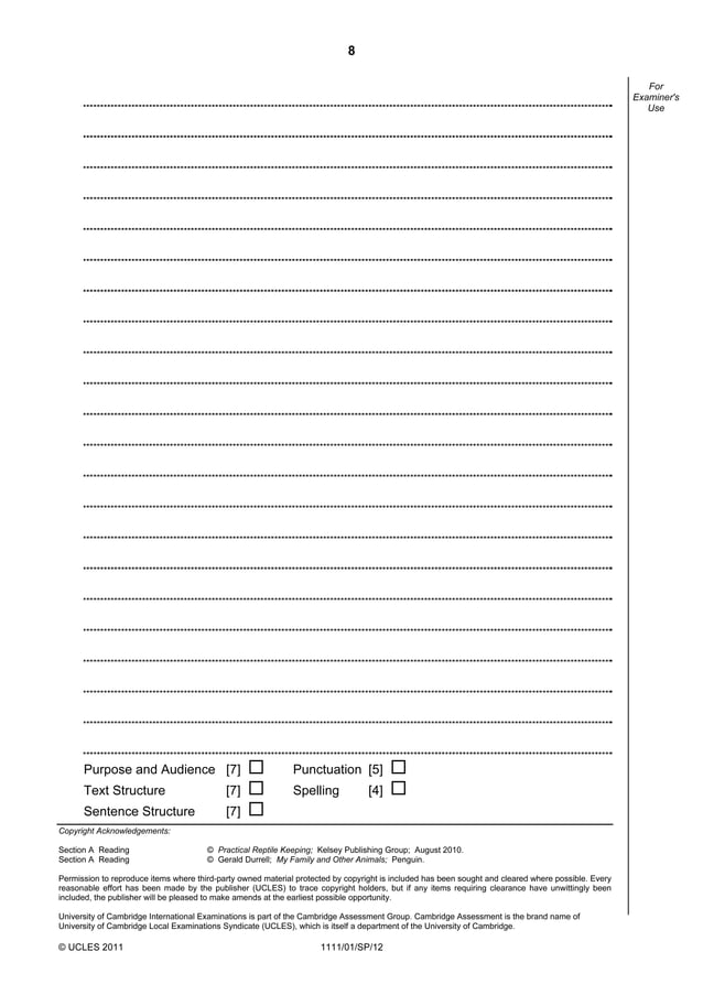 Cambridge checkpoint english p1 specimen 2012 | PDF Cambridge checkpoint english p1 specimen 2012 | PDF