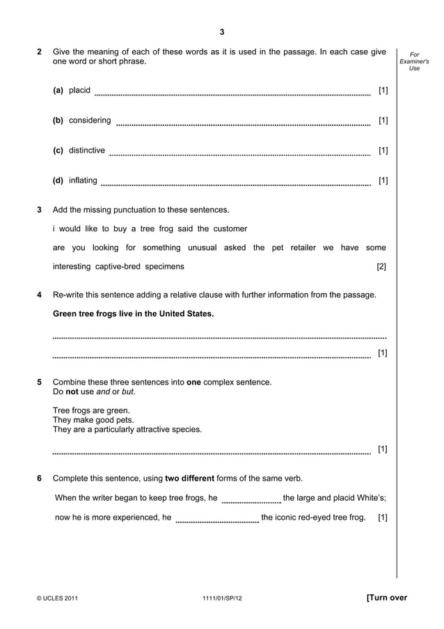 Cambridge checkpoint english p1 specimen 2012 2 | PDF