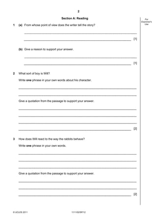 Cambridge checkpoint english p2 specimen 2012 | PDF